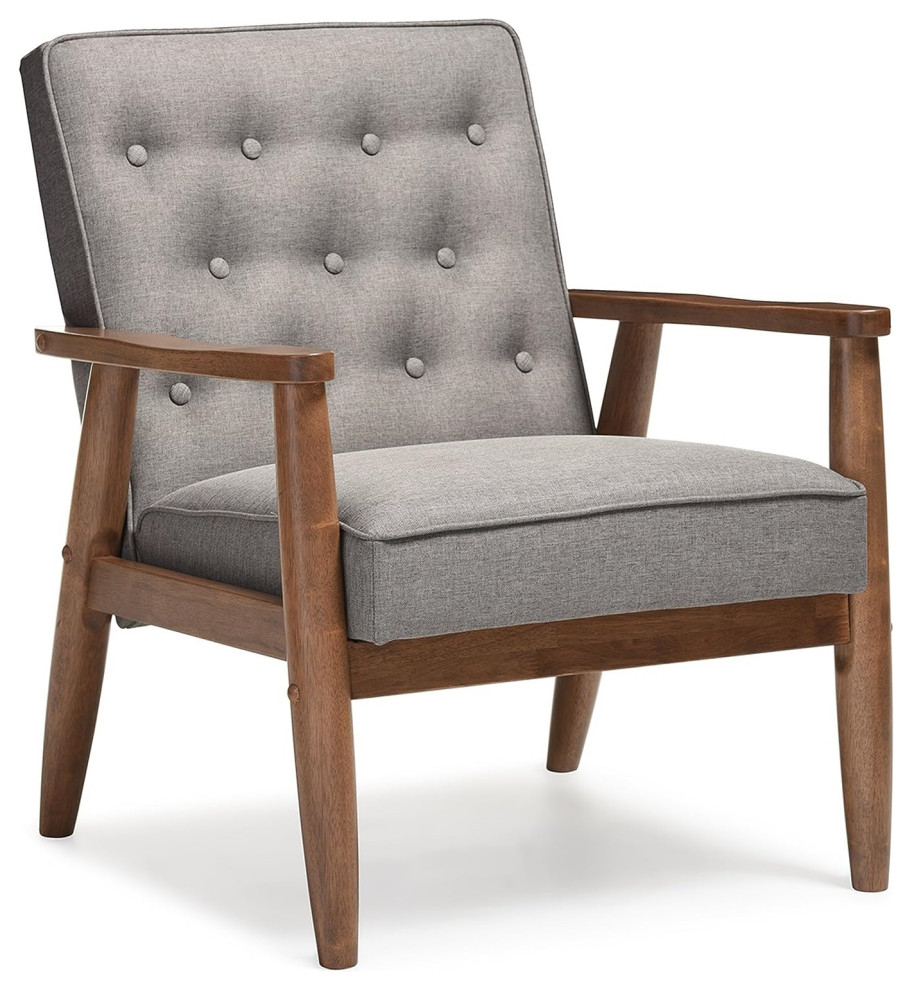 Mid-Century Accent Chair with Wooden Frame, Padded Seat, and Buttoned ...
