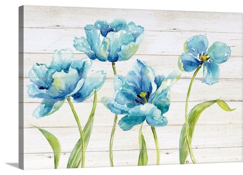 "Blue Tulips on Shiplap" Wrapped Canvas Art Print, 36"x24 ...