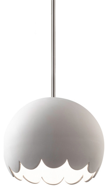 Radiance Scallop Pendant, Bisque, Polished Chrome, Rigid Stem, LED ...