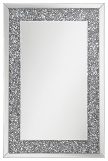 Pemberly Row Modern Silver Glass Crystal Inlay Rectangle Wall Mirror ...