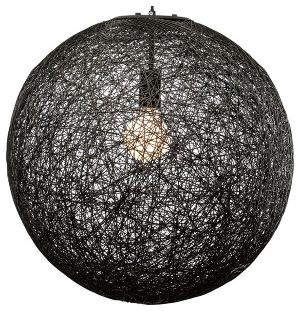 Rattan Round Pendant Light, Black, 600mm - Industrial - Pendant ...