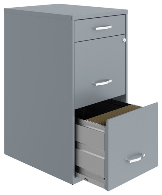 Pemberly Row 18" 3-Drawer Metal File Cabinet with Pencil Drawer in Gray ...