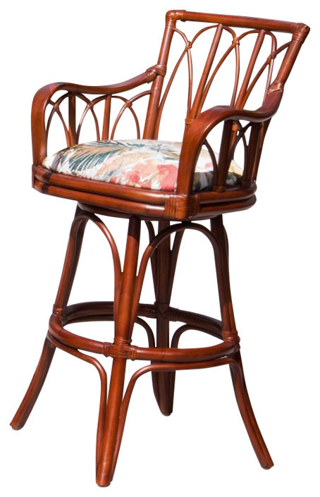 Cuba 24" Swivel Barstool With Arm In Sienna With Dum Dum Natural - Tropical - Bar Stools And ...