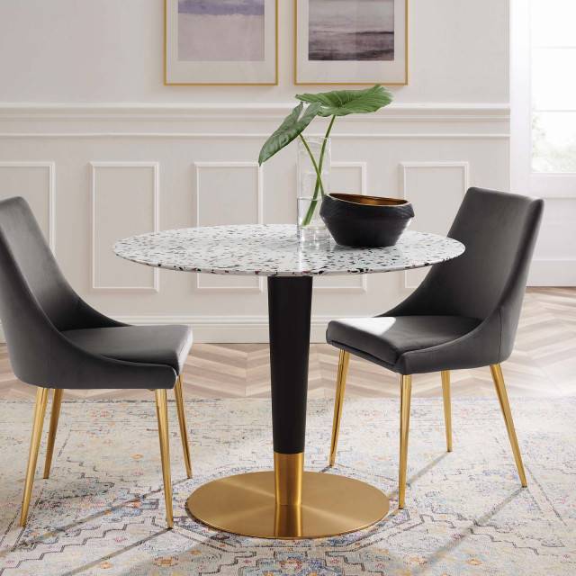Zinque 40" Round Terrazzo Dining Table, Gold White - Contemporary ...