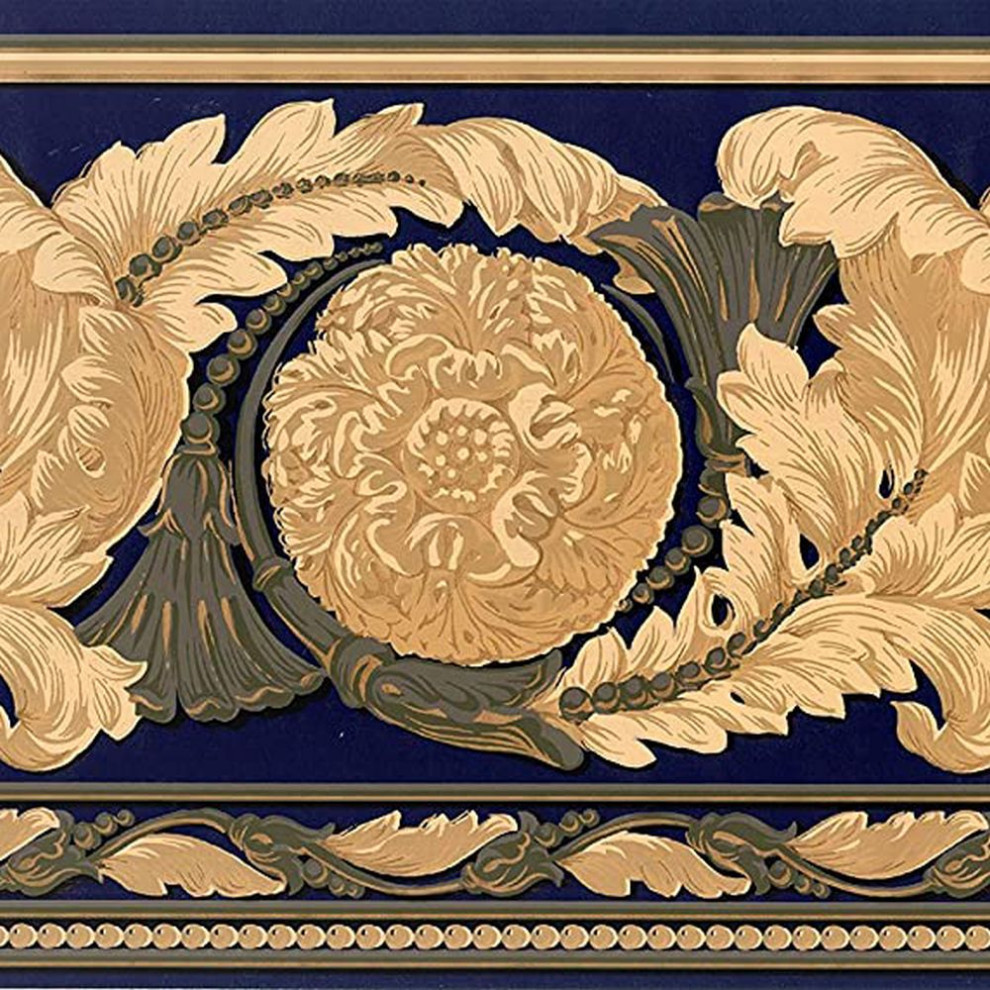 Classic Victorian Wallpaper Border Navy Blue Green Beige 9"x15' Vt4679B ...