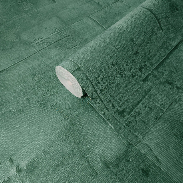 Modern Wallpaper green textured faux rustic grasscloth lines on plaster ...