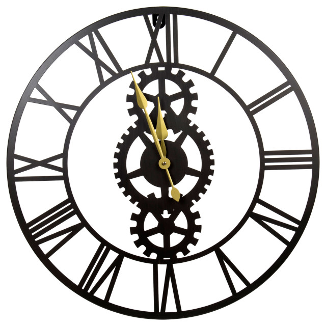 Kiera Grace Round Antique Cameron Decorative Metal Wall Clock, 23.5"x23 ...