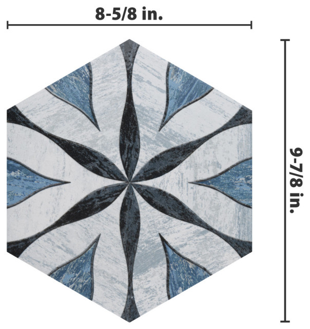 Cassis Hex Flower Black Porcelain Floor and Wall Tile Sample ...