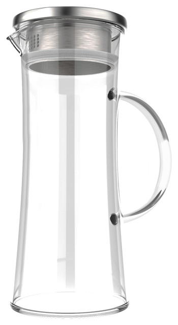 Glass Pitcher, 50oz. Carafe with Stainless Steel Filter Lid by Classic ...