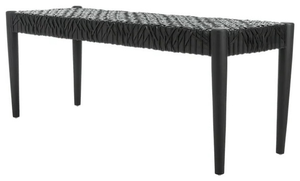 Contemporary Cowhide Leather Weave Bench with Sungkai Wood Frame ...