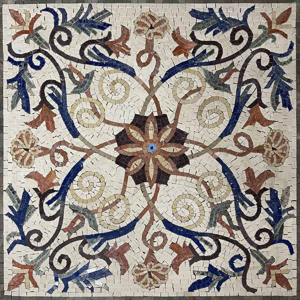Floral Mosaic - Vines & Flowers, 72" x 72" - Traditional - Tile Murals ...