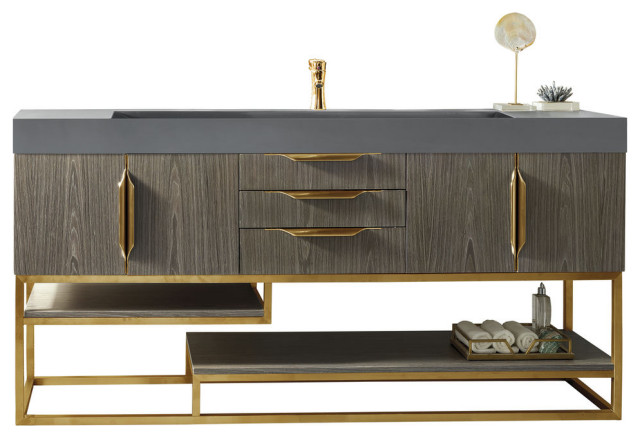 Columbia 72" Single Vanity Ash Gray Radiant Gold, Dusk Gray Composite ...