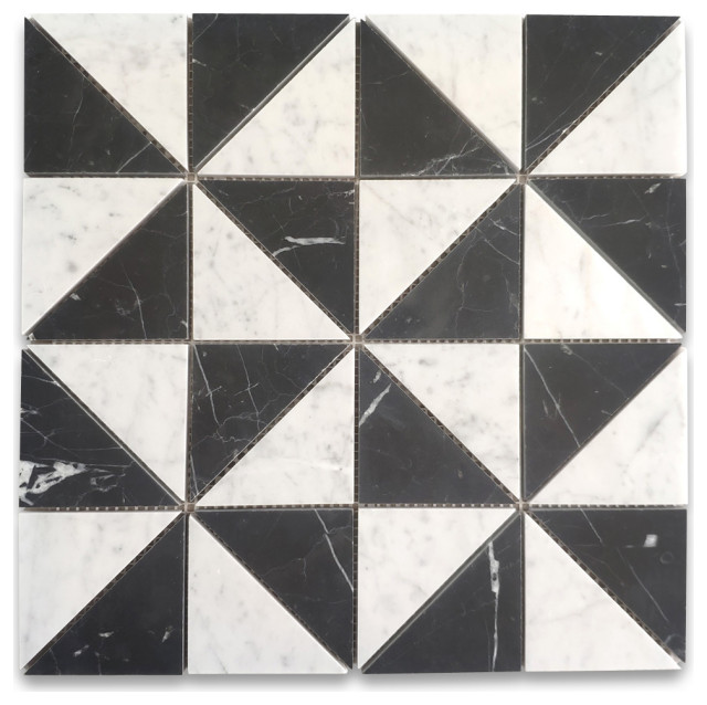 Carrara White Nero Marquina Black Marble Windmill Triangle Mosaic Tile ...