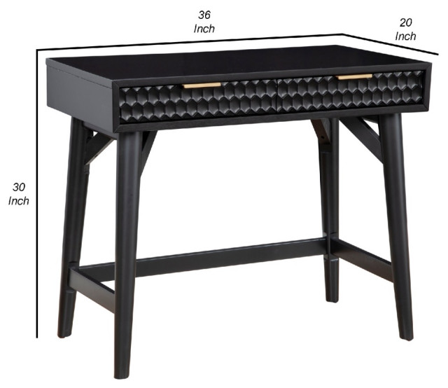 Writing Desk With 2 Drawers And Wooden Frame, Black - Midcentury ...