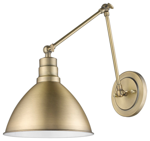 1 Light Wall Mount Cone shaped Adjustable Sconce in Aged Brass ...