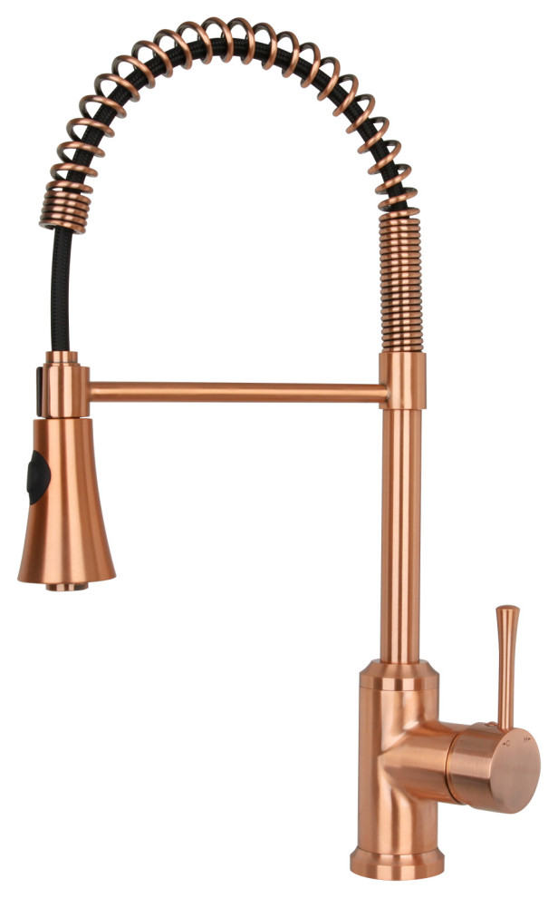 Copper Pre-Rinse Spring Kitchen Faucet with Pull Down Sprayer ...
