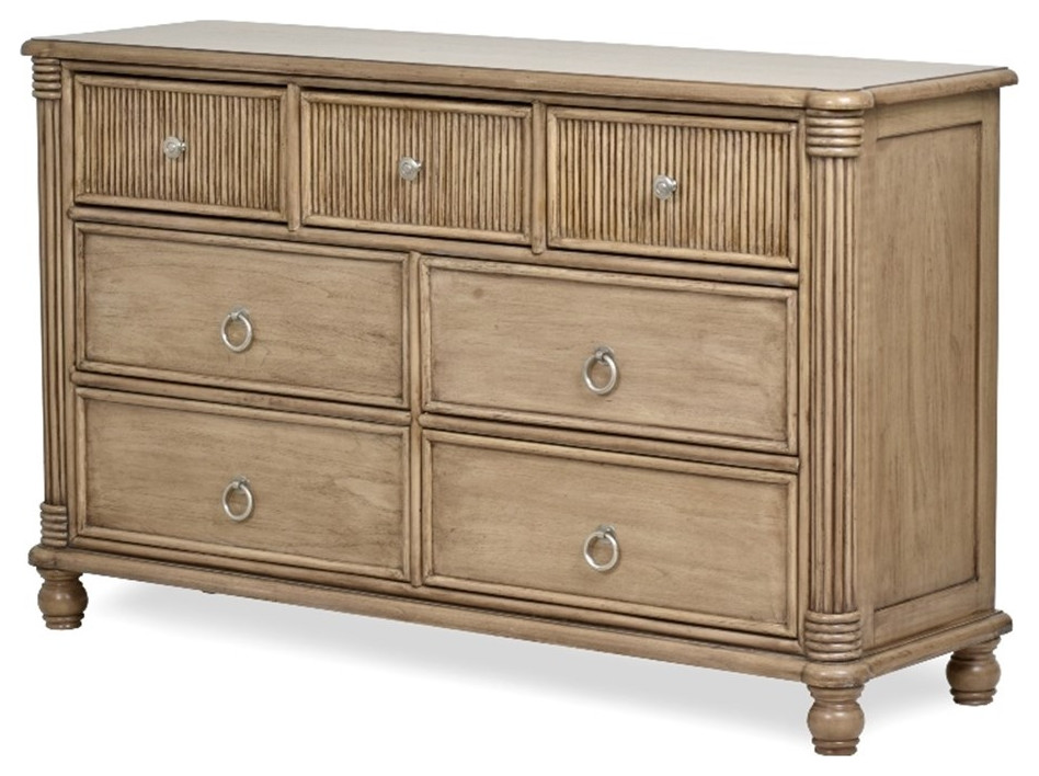 Sea Wind Florida Malibu Wood/Wicker Dresser with 7 Drawers in Natural ...