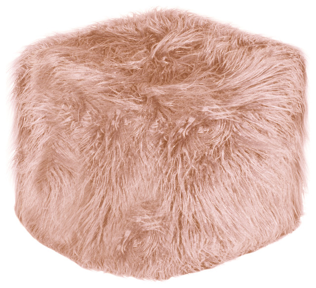 El Paso Mongolian Sheepskin Faux Fur Pouf, Dusty Rose - Contemporary ...