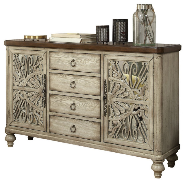 Benzara BM154256 Vermont Console Table 2 Doors and 4 Drawers, Antique ...