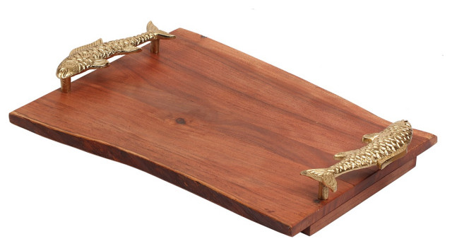 Fish Shaped Handle Wooden Tray - Beach Style - Serving Trays - by ...