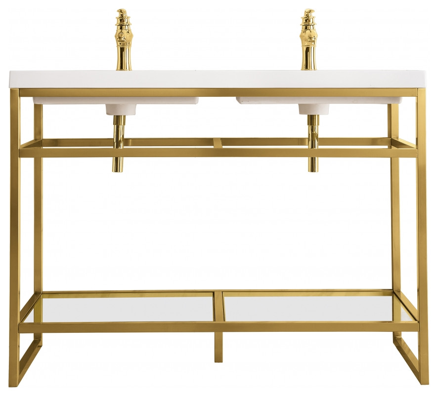 48" Modern Gold Freestanding Double Sink Bathroom Vanity, James Martin ...