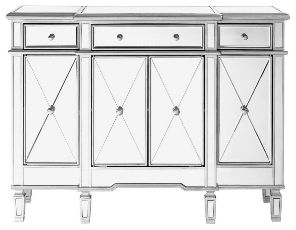 Elegant Contempo 3 Drawer 4 Door Cabinet, Rubbed Antique Silver ...