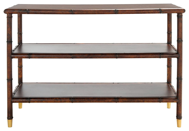 Tropical Console Table with Bamboo Frame and 2 Open Shelves, Dark Brown ...
