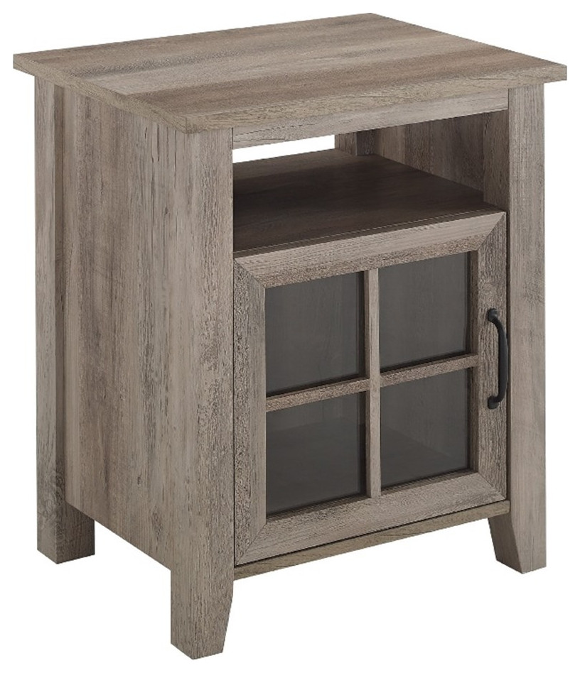 29" Simple Wood Side Table with Glass Door - Gray Wash - Farmhouse ...