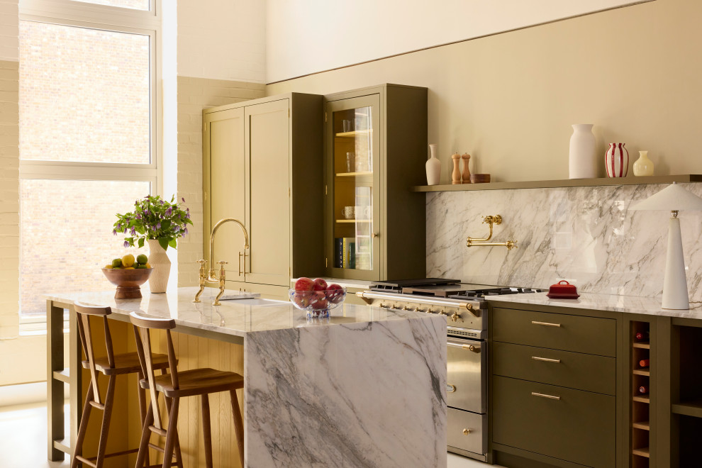 Shaker Kitchen with Marble Countertops and Island in East London ...