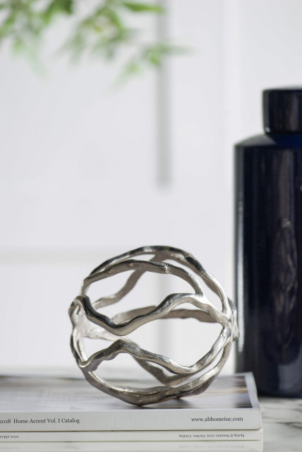 Metal Spheres Sculpture Silver 6"x8", Set of 2 - Contemporary ...