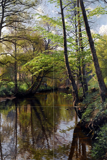 Tile Mural Landscape spring river fishing Backsplash, 4.25" Ceramic ...