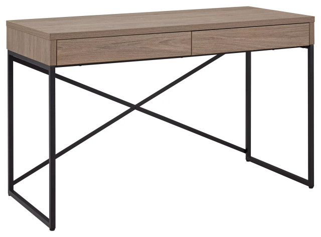 Modern Industrial Desk, X-Shaped Metal Support & 2 Drawers - Industrial ...