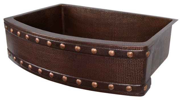 30-In Copper Rounded Apron Front Single Basin Kitchen Sink Barrel Strap ...