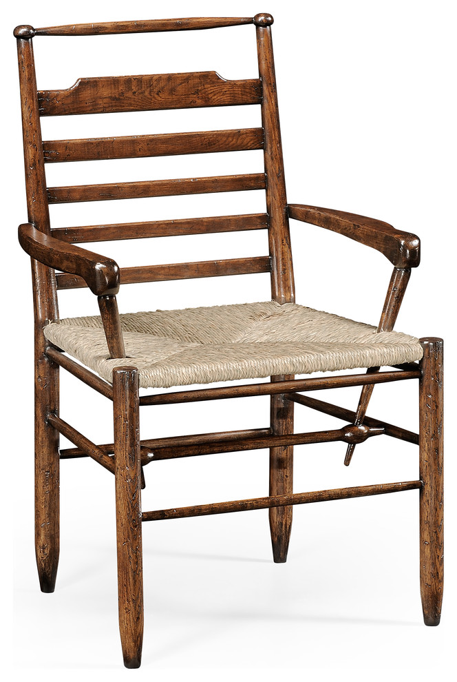 Dark Oak Ladder Back Country Chair With Rush Seat, Arm - Beach Style ...