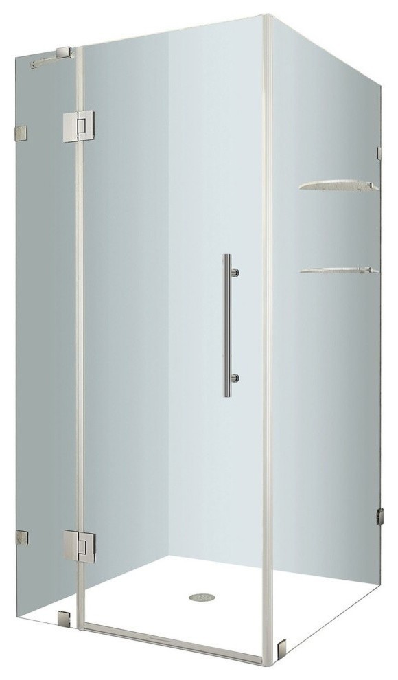 AvaluxGS Frameless Shower Enclosure With Shelves, Stainless Steel, 34 ...