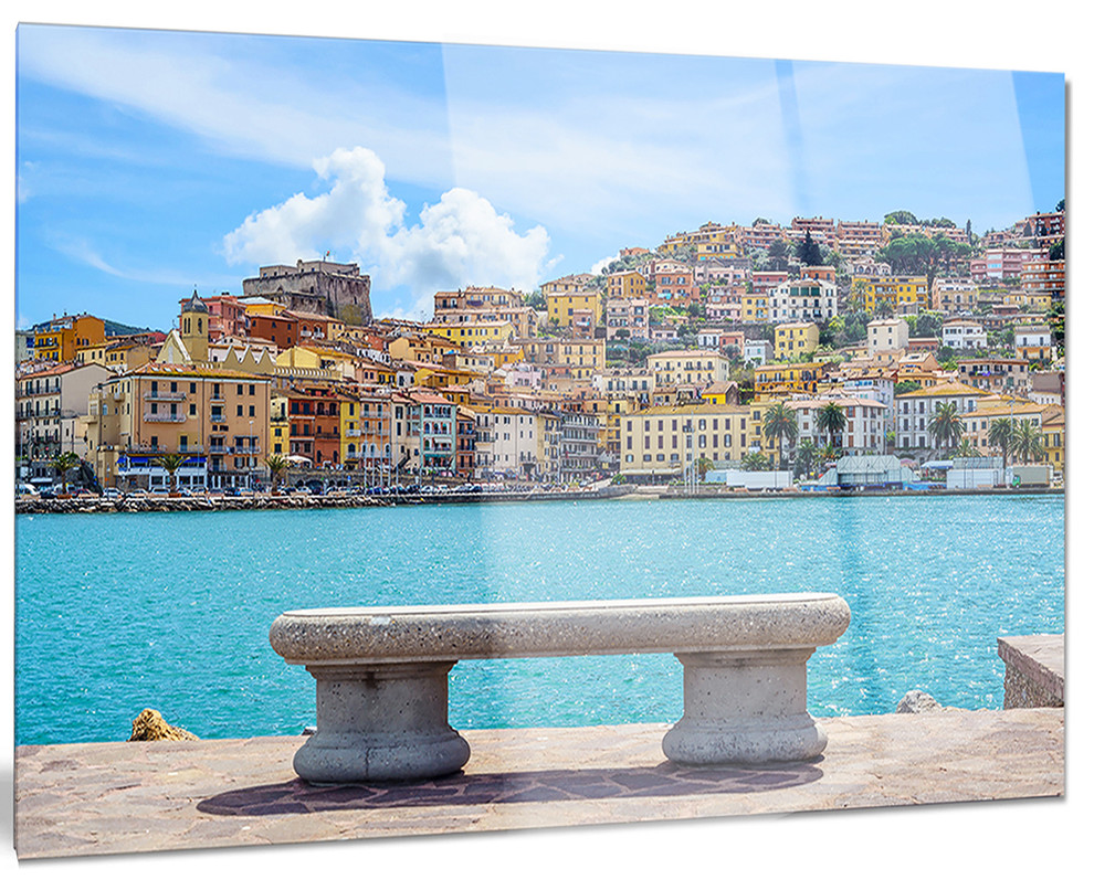 "Seafront Bench in Port Santo Stefano" Metal Wall Art, 28"x12" - Beach ...