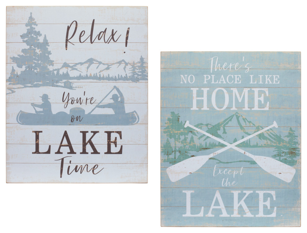 Wooden Lake Sign, 2-Piece Set - Rustic - Novelty Signs - by Melrose ...