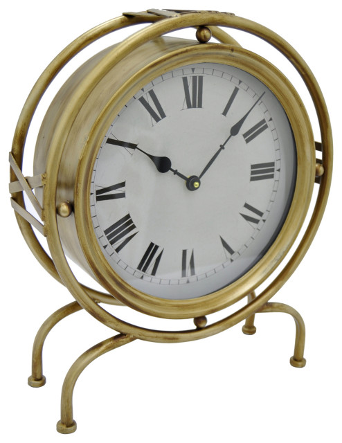 Plutus Brands Table Top Clock, Gold Metal - Transitional - Desk And ...