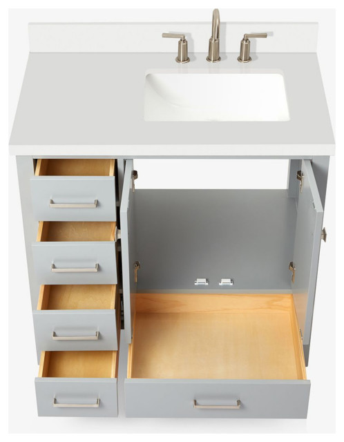 Cambridge Gray 37" Right Offset Rectangle Sink Vanity With Quartz Countertop - Transitional ...
