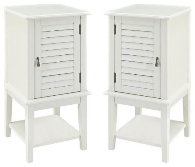 Home Square Shutter Wood End Table in White Finish - Set of 2 - Beach ...