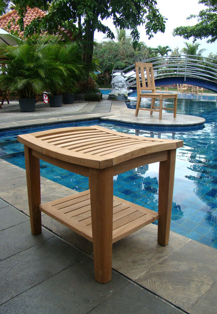 Stool, Teak Stool With Shelf - Contemporary - Shower Benches & Seats ...