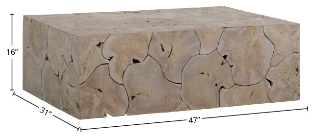Briar 47" Rectangular Teak Root Block Style Coffee Table - Rustic ...