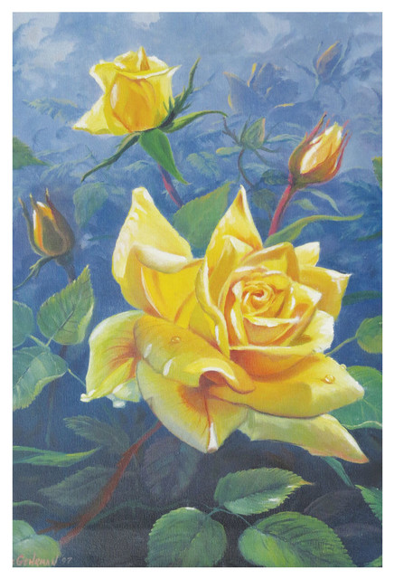Rose Gehrman Yellow Rose Art Print, 30"x45" - Contemporary - Fine Art ...