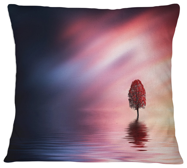 Astonishing Lonely Tree with Birds Landscape Throw Pillow, 18"x18 ...