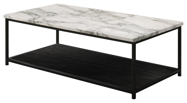 Contemporary Black and White Coffee Table with Faux Marble Top and ...