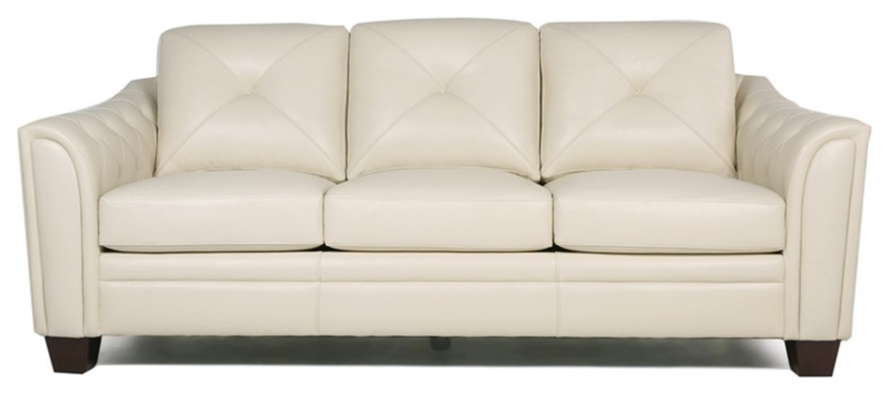 Catania Modern / Contemporary Tufted Leather Sofa In Ivory Finish ...