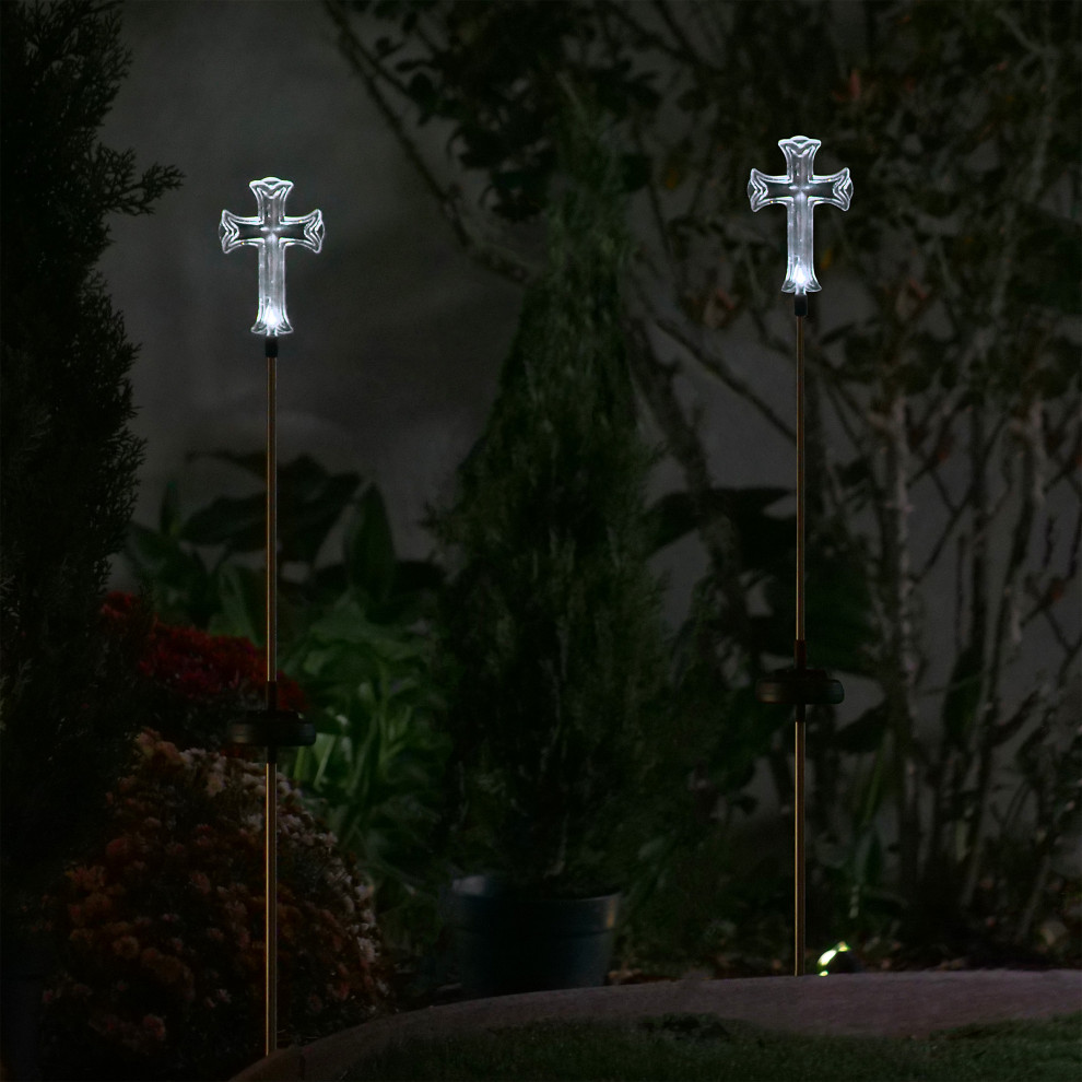 Solar Cross Garden Stake with LED Light - Set of 2 - Contemporary ...