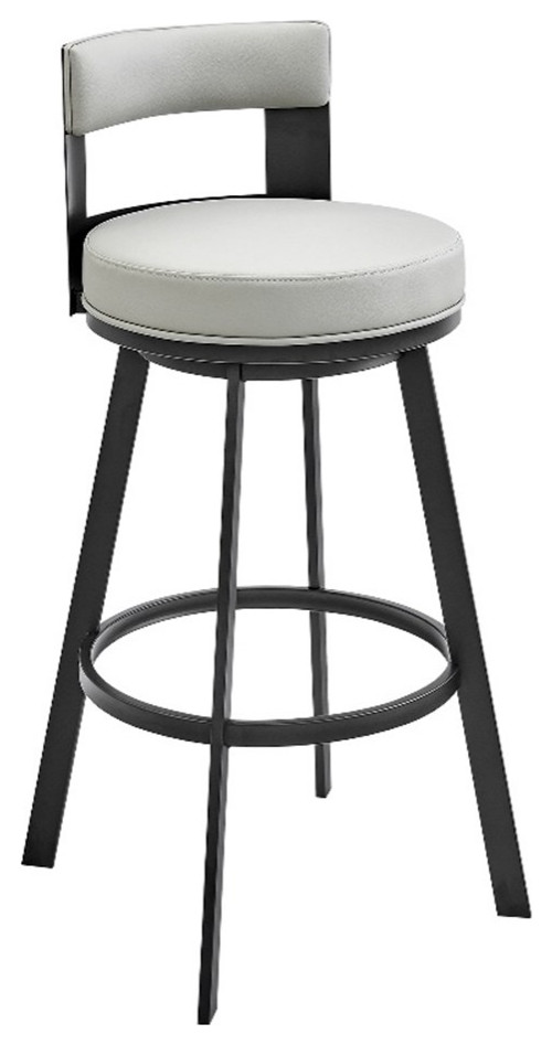Armen Living Flynn 30" Swivel Metal & Faux Leather Bar Stool in Light ...