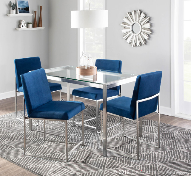 Fuji Contemporary Dining Table, Stainless Steel With Clear Glass Top ...