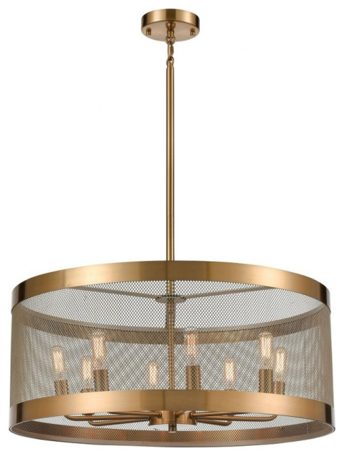 6-Light Metal Wire Mesh Shade Chandelier In Aged Wood-Bronze-Clear ...